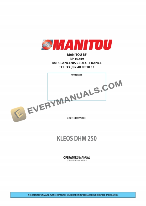Manitou KLEOS DHM 250 Operator Manual 647244EN