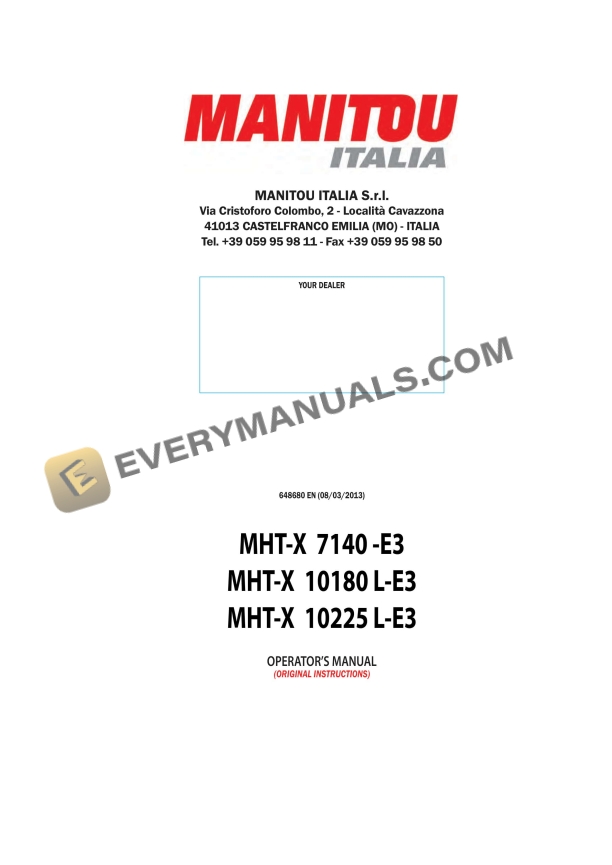Manitou MHT-X 7140 -E3, MHT-X 10180 L-E3, MHT-X 10225 L-E3 Operator ...