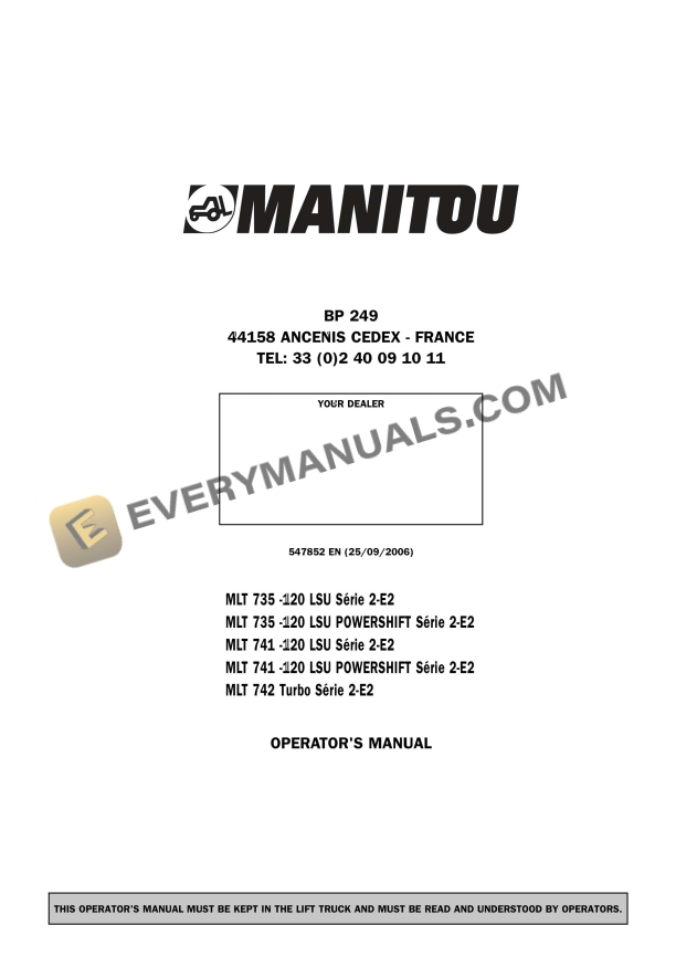 Manitou MLT 735 -120 LSU S2-E2 to E2 MLT 742 Turbo S2-E2 Operator ...