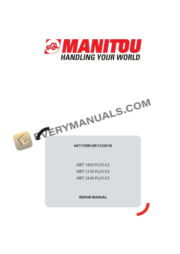 Manitou MRT 1850 Plus-E3, MRT 2150 Plus-E3, MRT 2540 Plus-E3 Repair ...