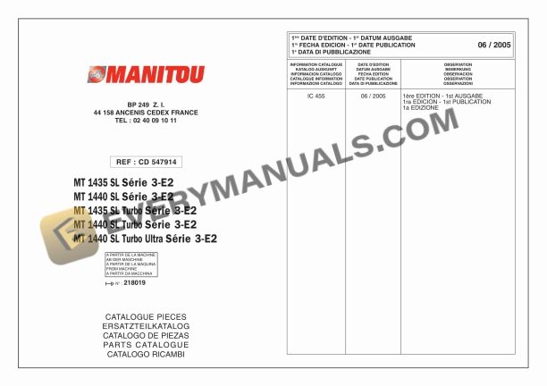 Manitou MT1435 SL Series 3-E2, MT1440 SL Series 3-E2, MT1435 SL Turbo ...